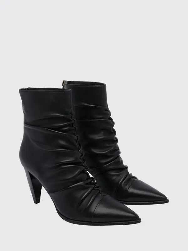 Pinko Vane Draped Leather Ankle Boots With Flared High Heel