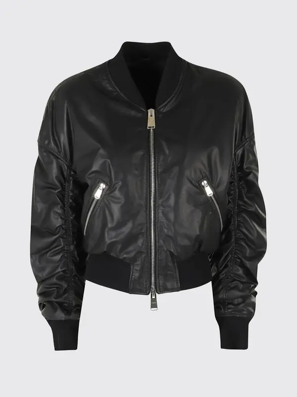 DONDUP Cropped Synthetic Leather Bomber Jacket - Black
