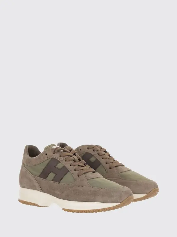 Hogan Suede And Mesh Sneakers With Side Logo - Beige