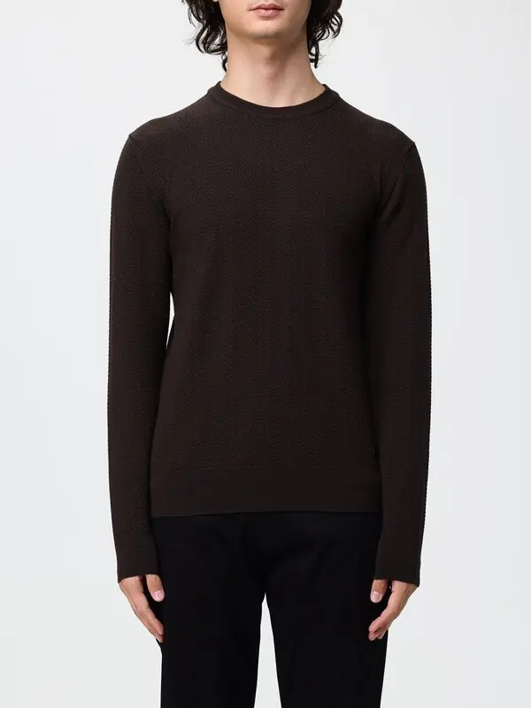 BROOKSFIELD Two-tone Crewneck Jumper In Jersey With Ribbed Trims - Brown