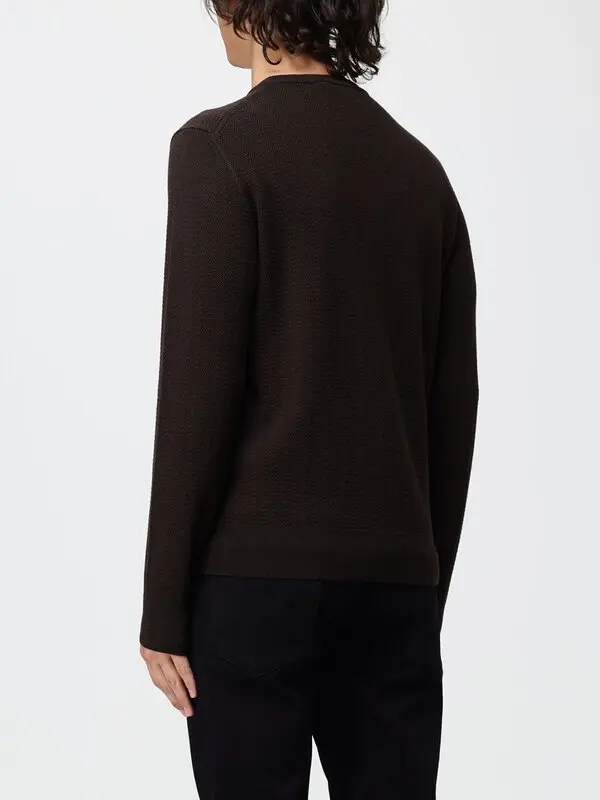 BROOKSFIELD Two-tone Crewneck Jumper In Jersey With Ribbed Trims - Brown