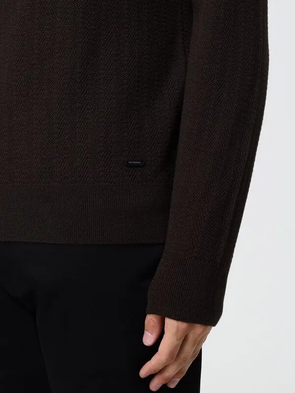 BROOKSFIELD Two-tone Crewneck Jumper In Jersey With Ribbed Trims - Brown