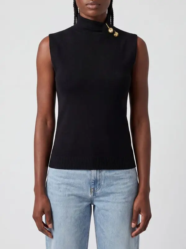 Alberta Ferretti Sleeveless Silk And Cashmere Mock Neck Top With Studs - Black