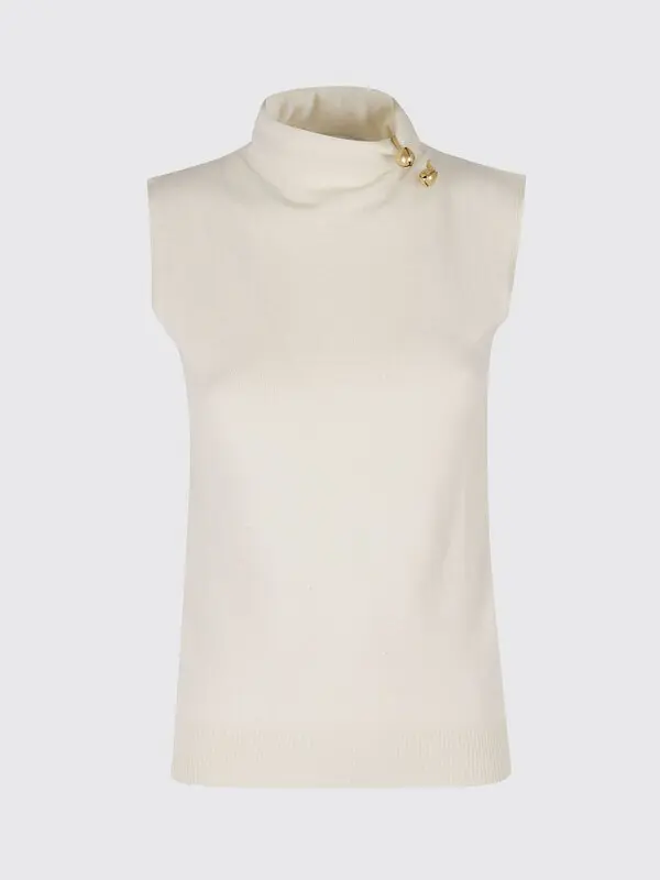 Alberta Ferretti Sleeveless Silk And Cashmere Mock Neck Top With Studs - White