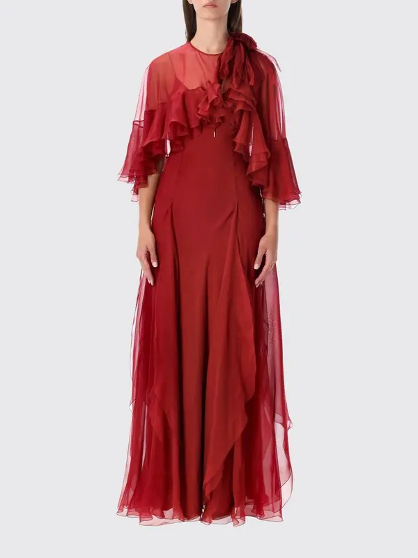 Alberta Ferretti Sheer Overlay Ruffled Gown - Red