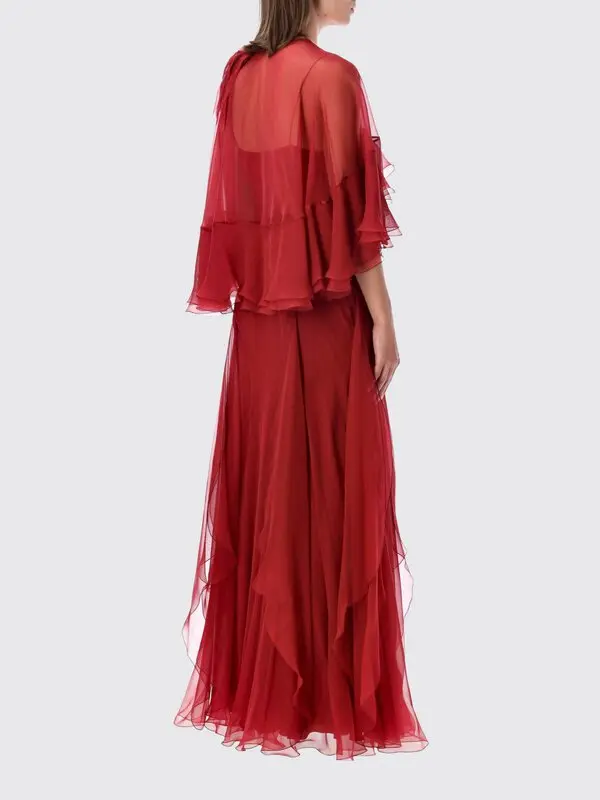 Alberta Ferretti Sheer Overlay Ruffled Gown