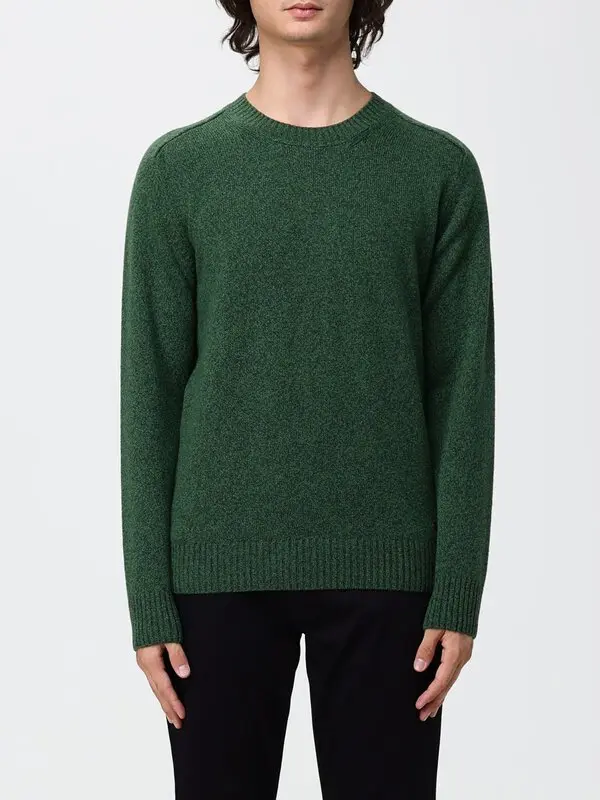 BROOKSFIELD Pure Wool Crew-neck Jumper With Ribbed Trims - Green
