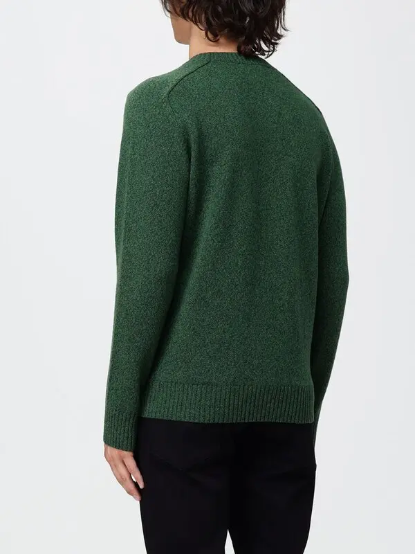 BROOKSFIELD Pure Wool Crew-neck Jumper With Ribbed Trims - Green