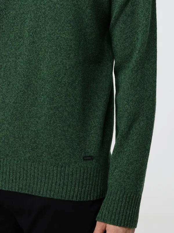 BROOKSFIELD Pure Wool Crew-neck Jumper With Ribbed Trims - Green