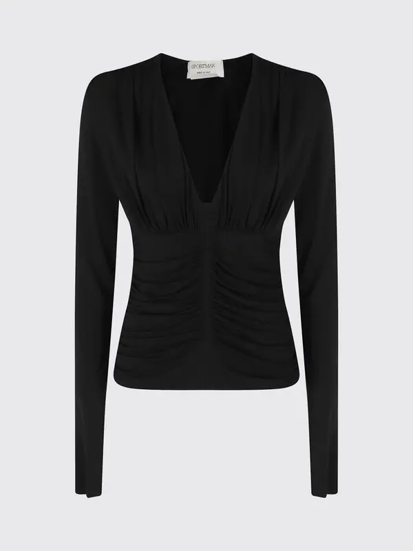 Sportmax Ruched V-neck Long Sleeve Top