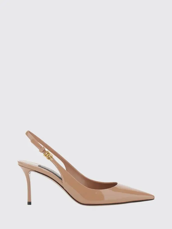 Dolce & Gabbana Patent Leather Slingback Pumps With Dg Logo - Beige