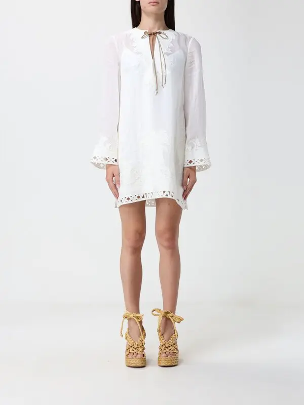Zimmermann Embroidered Ramie Mini Tunic With Lace Inserts - Ivory