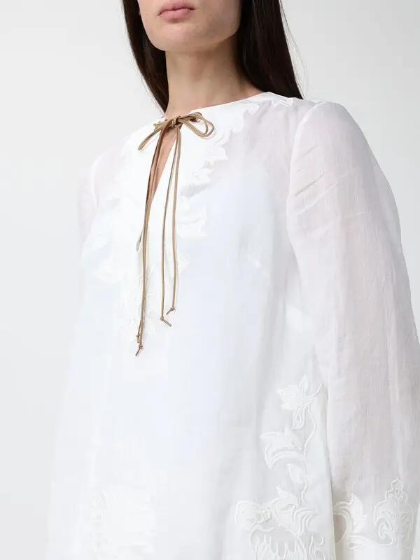 Zimmermann Embroidered Ramie Mini Tunic With Lace Inserts