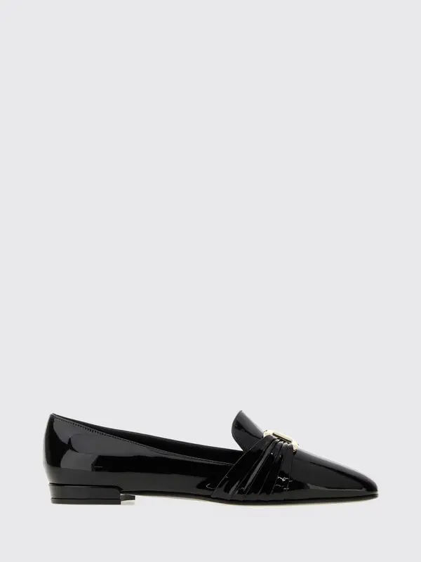 FERRAGAMO Patent Leather Loafers With Gold Tone Hardware - Black