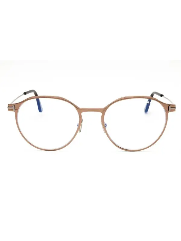 TOM FORD Round Metal Eyeglasses - Matte Light Bronze/clear/blue-light Block Lens