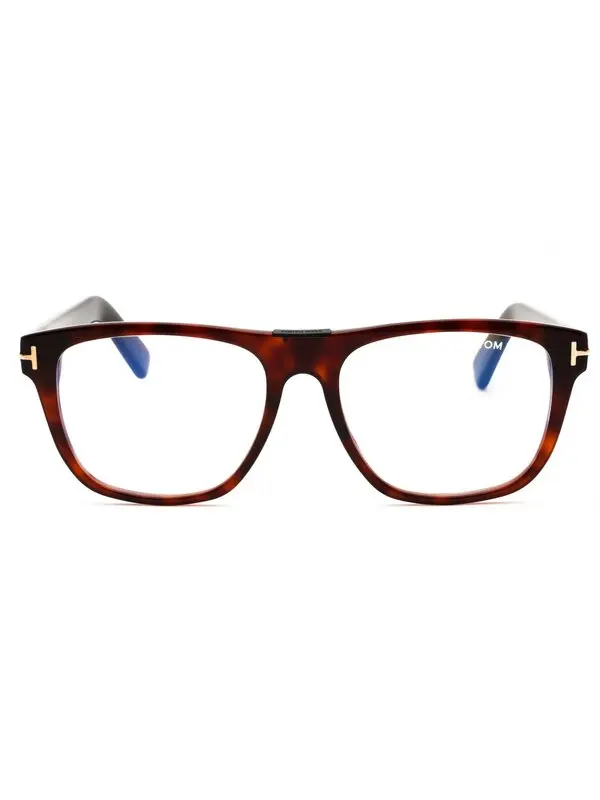 TOM FORD Rectangular Acetate Eyeglasses - Red Havana/clear/blue-light Block Lens