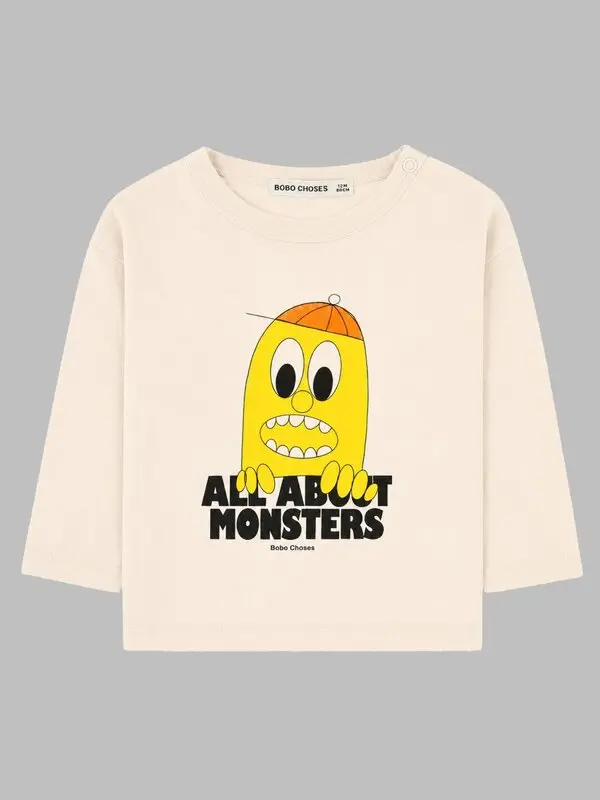 BOBO CHOSES Big-tooth Lemon" Graphic Long Sleeve T-shirt In 100% Cotton - White