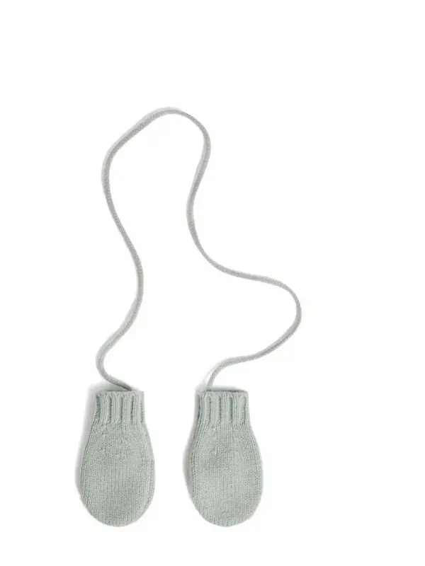 Bonpoint Knitted Wool Baby Mittens With String - Blue