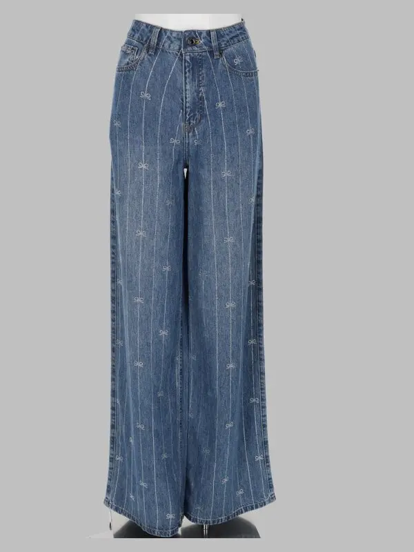 SELF-PORTRAIT Printed Denim Midi Skirt With Bow Detailing - Blue