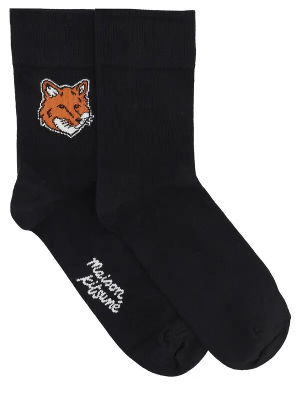 Maison Kitsuné Embroidered Fox Head Crew Socks - Black