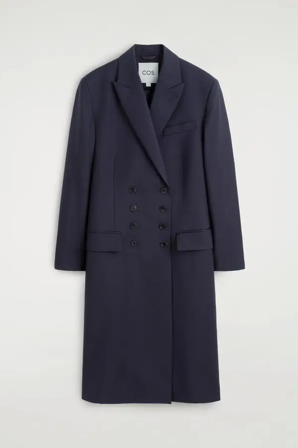 Cos Double-breasted Wool Longline Blazer - Navy