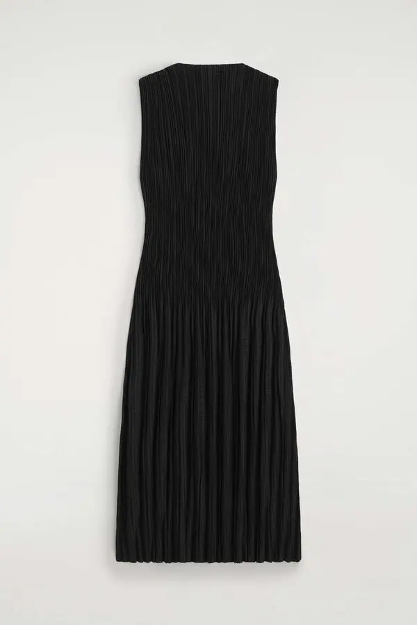 Cos Pleated Jacquard Sleeveless Maxi Dress - Black