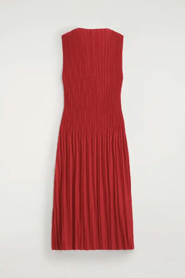 Cos Pleated Jacquard Sleeveless Maxi Dress - Red