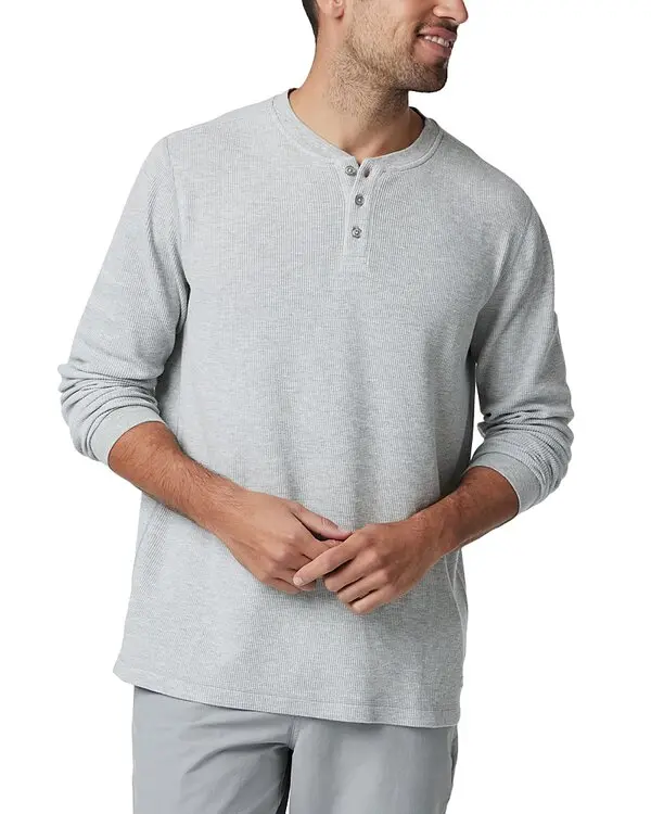 Vuori Waffle Cotton Blend Henley Shirt - Light Heather Grey