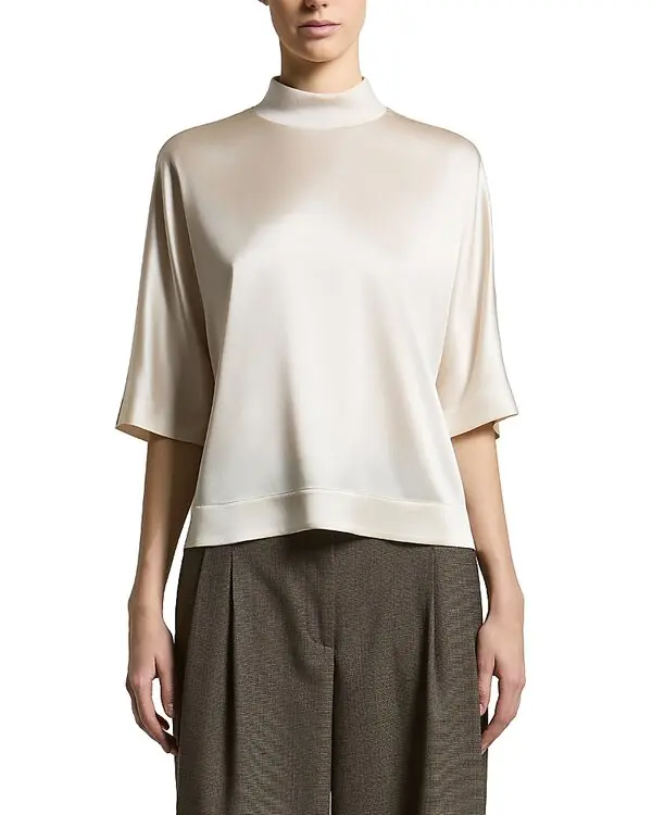 Peserico Silk Stretch Mock Neck Top - Ethereal Beige