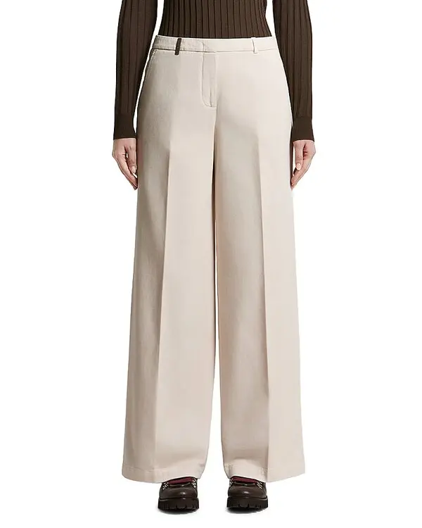 Peserico Cotton Stretch Gabardine Palazzo Pants - Ethereal Beige