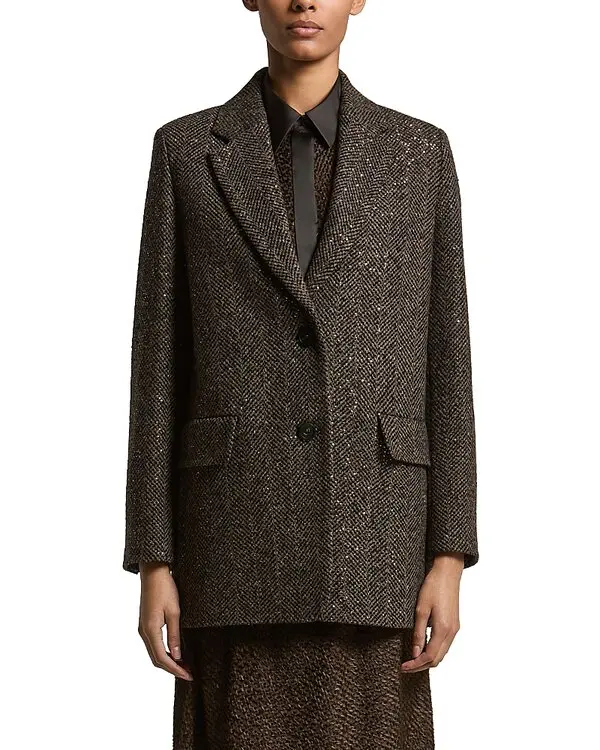 Peserico Wool Blend Sequin Herringbone Jacket - Deep Brown
