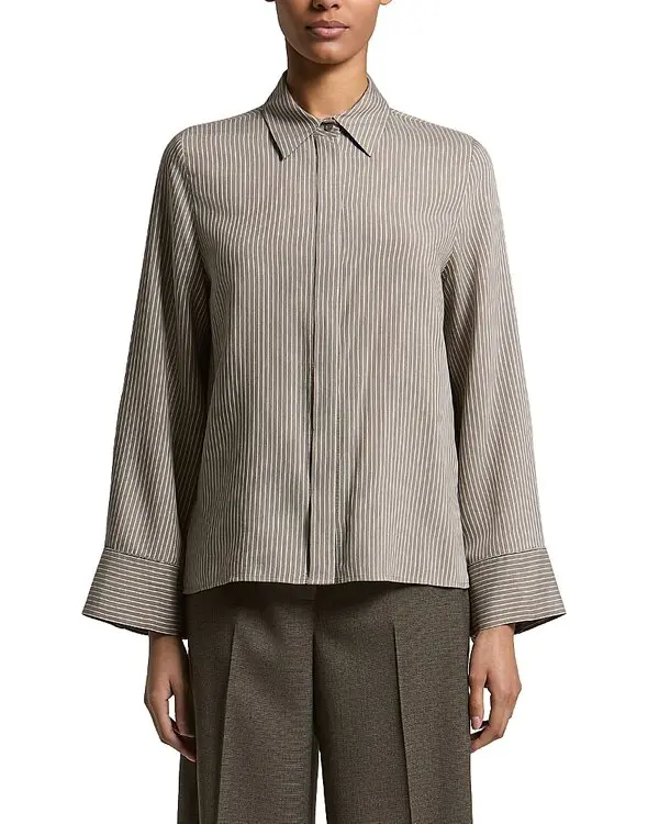 Peserico Printed Melange Leaf Collar Shirt - Deep Brown