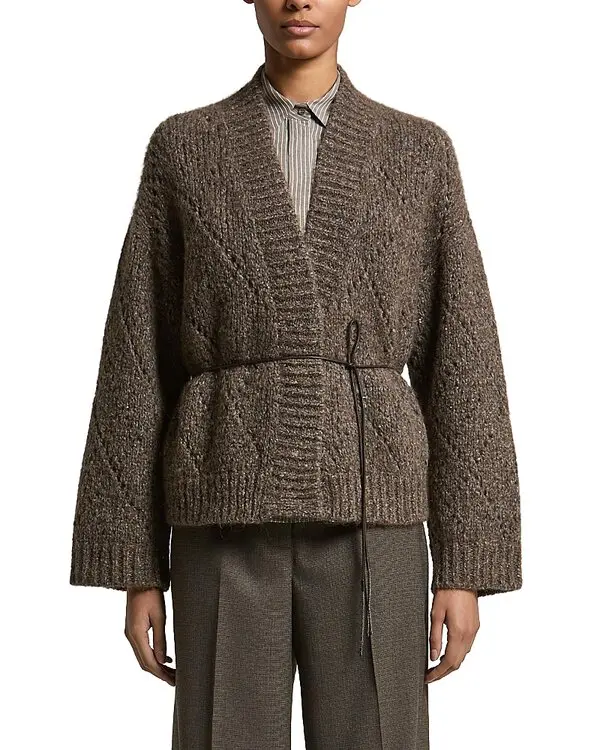 Peserico Knitted Open Front Sweater With Belt - Deep Brown