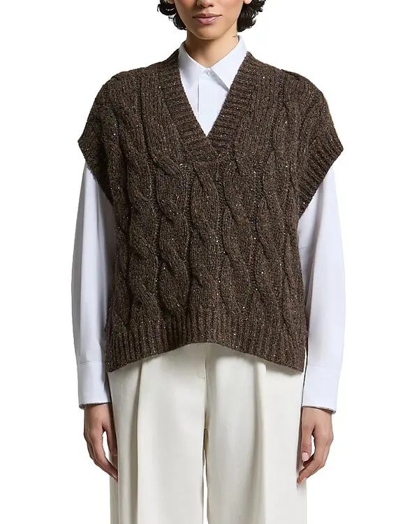 Peserico Cable Knit Extended Sleeve Sweater - Deep Brown