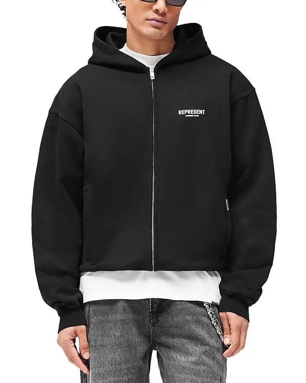 REPRESENT Owners Club Logo Zip Cotton Hoodie - Black