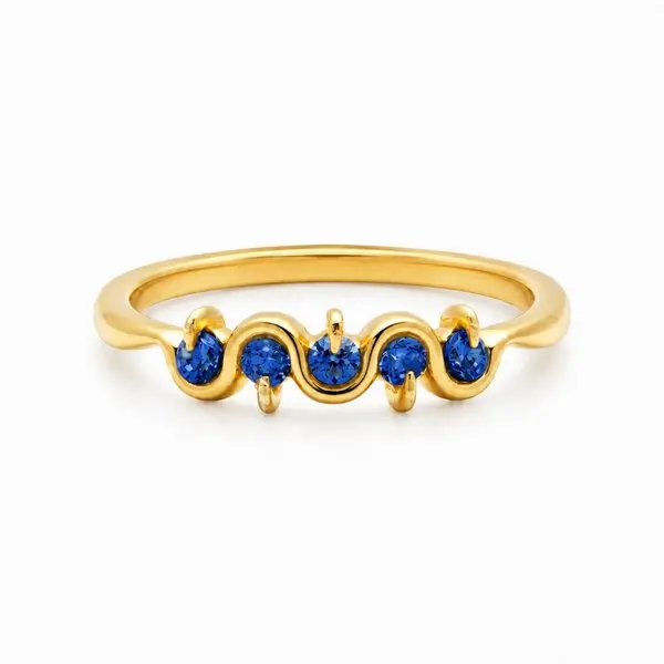 BELINDA JEWELZ Gold / Blue Blue Sapphire Wavy Multi Birthstone Ring