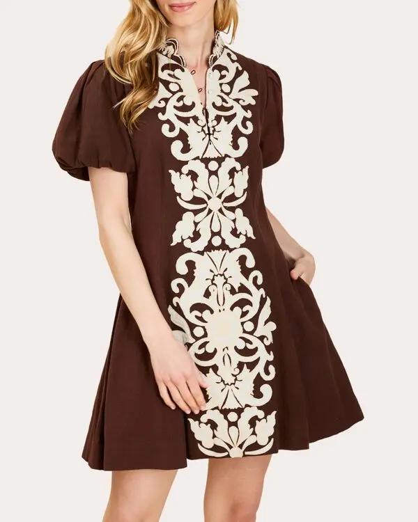 Mestiza New York Flavia Embroidered Puff-sleeve Mini Dress