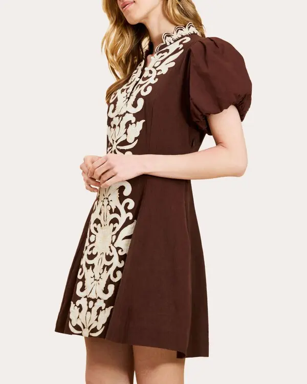 Mestiza New York Flavia Embroidered Puff-sleeve Mini Dress
