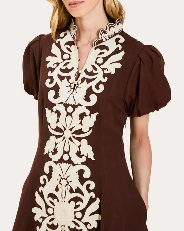 Mestiza New York Flavia Embroidered Puff-sleeve Mini Dress