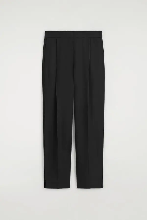 Cos Pleated Panel Straight-leg Wool Blend Trousers - Black