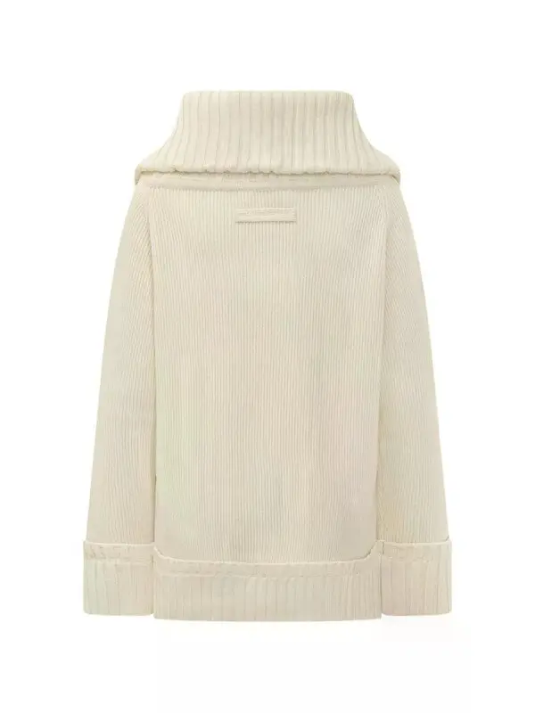 Victoria Beckham Ribbed Knit Sweater With Wide Collar - White