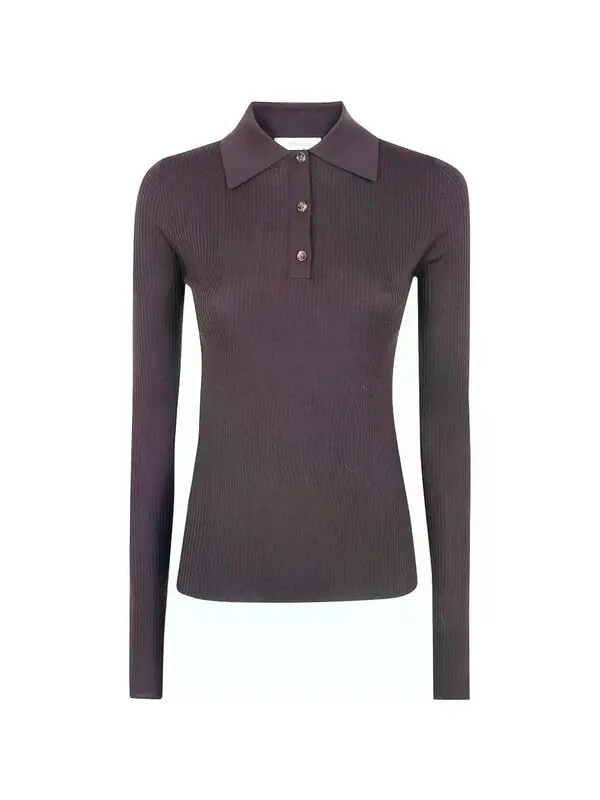 JCSOPHIE Ribbed Knit Polo Sweater - Brown