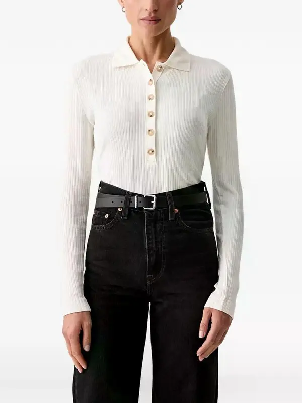 Marc O'polo Ribbed Knit Long-sleeve Polo Shirt - White