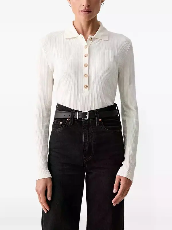 Marc O'polo Ribbed Knit Long-sleeve Polo Shirt - White