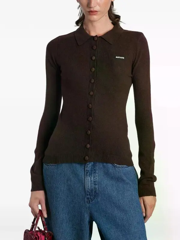 ROTATE BY BIRGER CHRISTENSEN Knitted Polo Top Dark - Brown