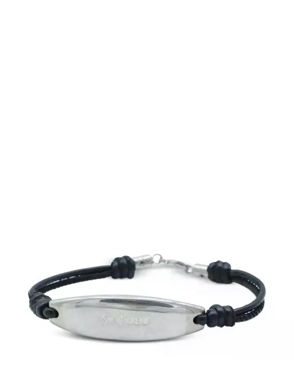 Saint Laurent Cord Bracelet In Leather And Metal - Silver