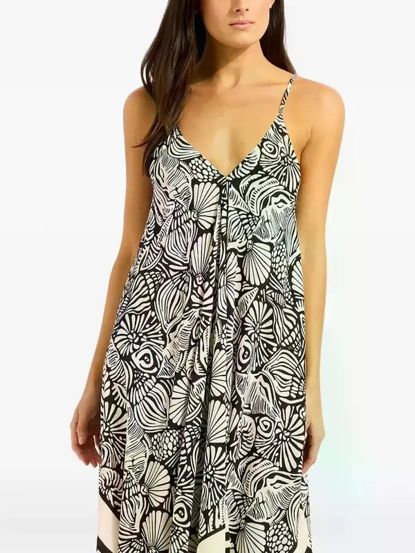 Seafolly Shell Print Handkerchief Hem Midi Dress
