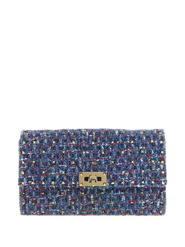 Valentino Garavani Rockstud Spike Tweed Shoulder Bag - Blue