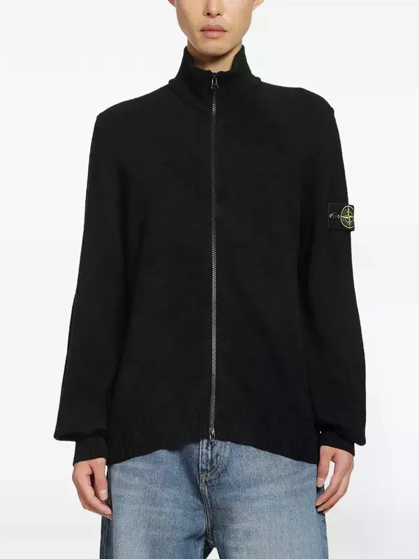 Stone Island Logo-patch Zip-up Cardigan - Black