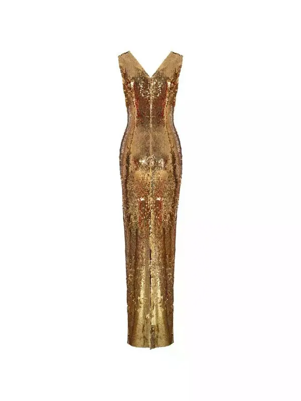 V:PM ATELIER Sequin-embellished Cowl-neck Maxi Dress - Gold